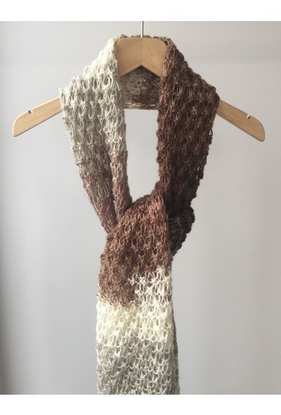 El Örgüsü Simli Sütlü Kahve Şal
