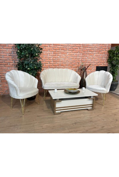 Ipek Mobilya Papatya Çay Seti 2 + 1 + 1 ( Krem )