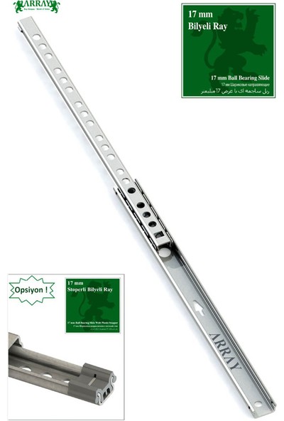 Array Teleskopik Ince Bilyalı Çekmece Rayı 17 mm 438 mm