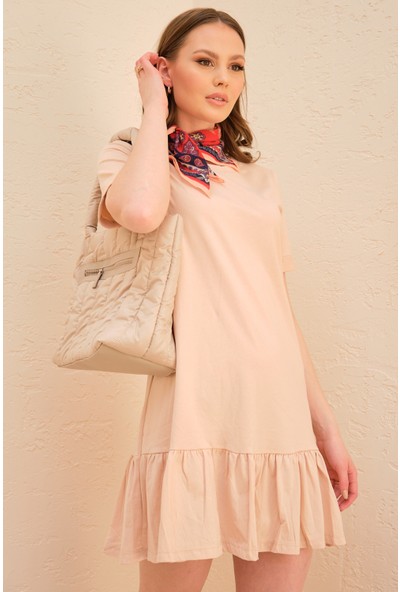 Firesh Kadın Alt Fırfırlı Kısa Kol Mini Elbise