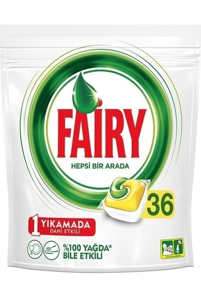 Fairy Hepsi Bir Arada Bulaşık Makinesi Deterjanı Kapsülü Limon Kokulu 2 x 36 Tablet Fairy Hepsi Bir Arada Bulaşık Makinesi Deterjanı Kapsülü Limon Kokulu 2 x 36 Tablet