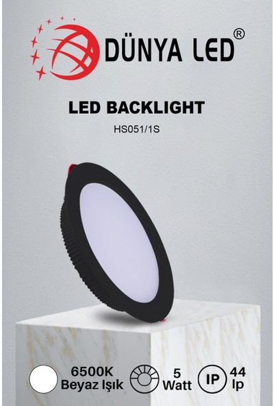 Dünya Led HS.051/1S 5W Sıva Altı Spot LED Backlıght Panel 6500K Beyaz Işık Siyah Kasa Drıver Hediye Dünya Led HS.051/1S 5W Sıva Altı Spot LED Backlıght Panel 6500K Beyaz Işık Siyah Kasa Drıver Hediye
