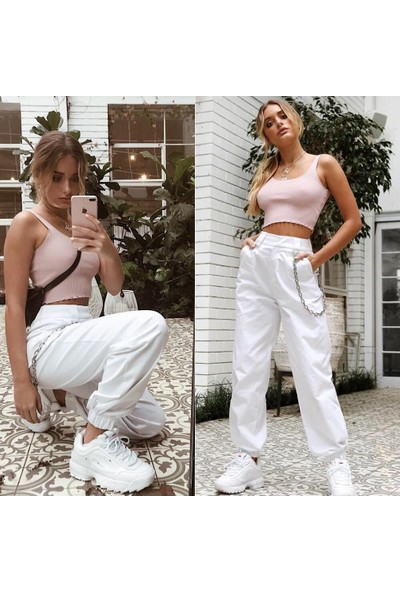 Rengamoda Atlas Kumaş, Zincir Detaylı Pantolon.