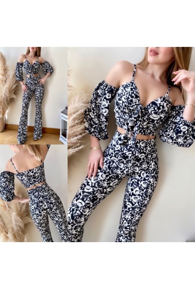 Rengamoda Ispanyol Paça Tayt Bluz Ikili Takım