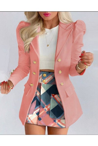 Rengamoda Atlas Kumaş Dijital Baskılı Ceket Etek Takım