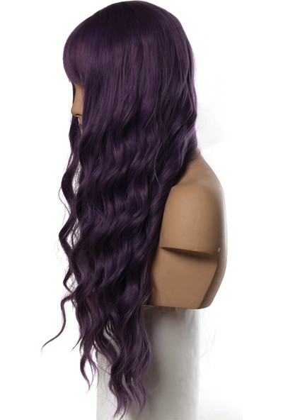 605201 - Sentetik Peruk - Mor Peruk - Dalgalı Peruk - Kaküllü Mor Peruk