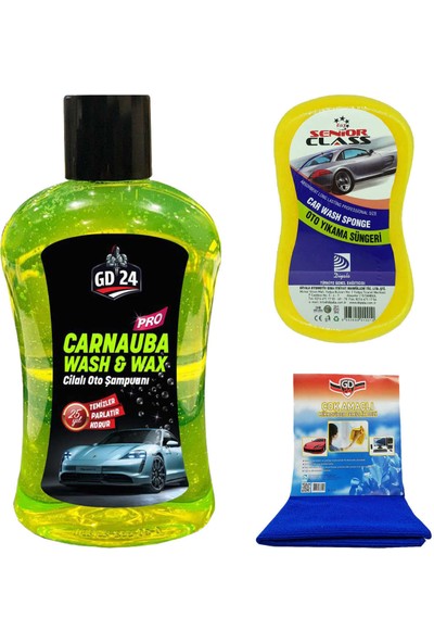 GD24 Carnauba Cilalı Oto Şampuanı (1 Lt) + Mikrofiber Bez + Sünger GD24 Carnauba Cilalı Oto Şampuanı (1 Lt) + Mikrofiber Bez + Sünger