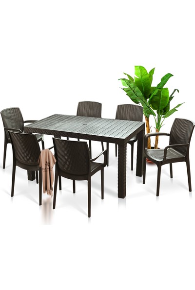 Bahex 80 x 140 cm Camsız 6 Natura Koltuklu Rattan Bahçe Balkon Masa Takımı Bahex 80 x 140 cm Camsız 6 Natura Koltuklu Rattan Bahçe Balkon Masa Takımı