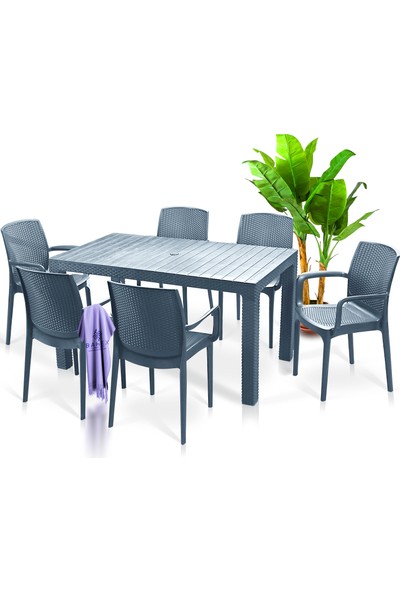 Bahex 80 x 140 cm Camsız 6 Natura Koltuklu Rattan Bahçe Balkon Masa Takımı Bahex 80 x 140 cm Camsız 6 Natura Koltuklu Rattan Bahçe Balkon Masa Takımı