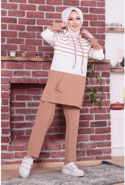 İmaj Butik Üst Çizgi Detaylı Kapşonlu Ayrobin Tesettür Takım/camel İmaj Butik Üst Çizgi Detaylı Kapşonlu Ayrobin Tesettür Takım/camel
