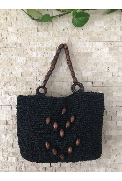 El Örgüsü Kağıt Ip Siyah Astarlı Çanta