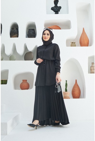 Neways Krep Pliseli Takım Siyah 6597 Neways Krep Pliseli Takım Siyah 6597