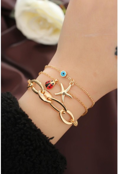 Modalem MD10147 Deniz Yıldızı Figürlü Uğur Böceği Detay Çoklu Bileklik Modalem MD10147 Deniz Yıldızı Figürlü Uğur Böceği Detay Çoklu Bileklik