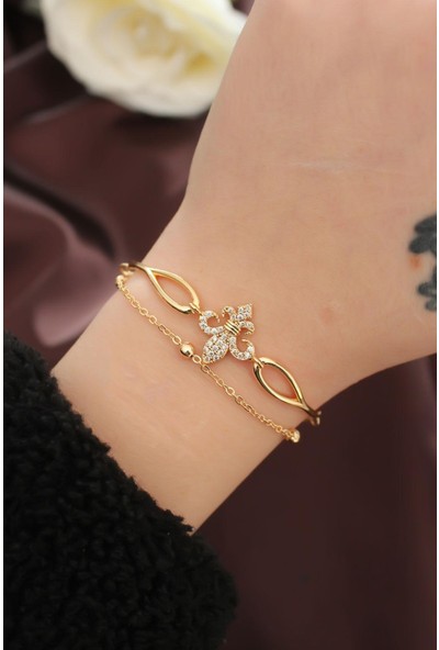 MD10146 Fransız Zambaği Figürlü Taşlı Çift Zincir Bileklik