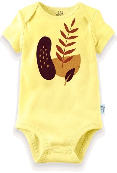 Mahfel Sarı Kısa Kollu Baskılı Çıtçıtlı Bebek Bodykısasarı8