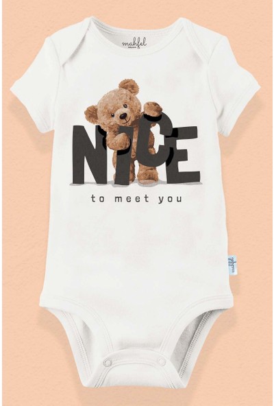 Mahfel Ekru Kısa Kollu Baskılı Çıtçıtlı Bebek BODYKISAEKRU24