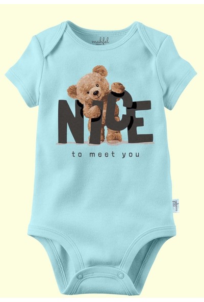 Mahfel Mint Yeşili Kısa Kollu Baskılı Çıtçıtlı Bebek BODYKISAMINT24
