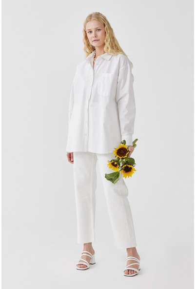 Beyaz Natural Oversize Gömlek Beyaz Natural Oversize Gömlek