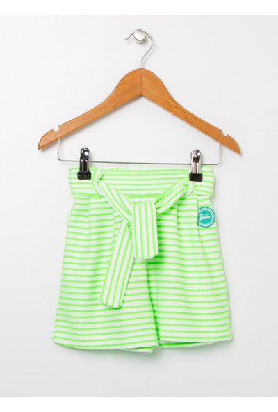 Barbie 22Bs-151 Yeşil - Beyaz Standart Fit Kız Çocuk Baskılı Şort