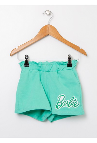 Barbie 22Bs-129 Yeşil Standart Fit Kız Çocuk Baskılı Şort