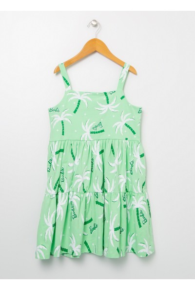 Barbie 22BS-122 Bisiklet Yaka Standart Kalıp Desenli Yeşil Kız Çocuk Elbise Barbie 22BS-122 Bisiklet Yaka Standart Kalıp Desenli Yeşil Kız Çocuk Elbise