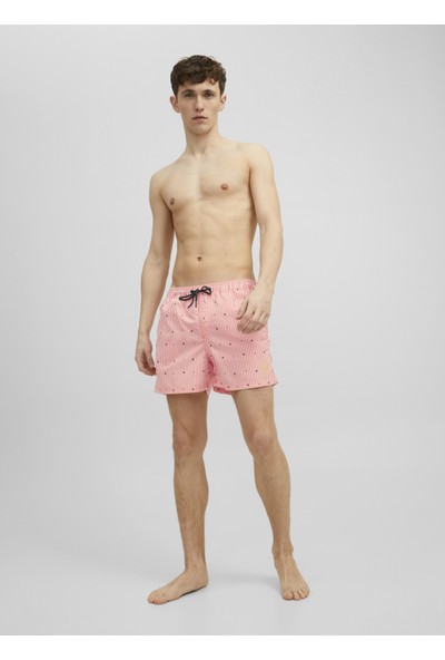 Jack & Jones 12204006_Jpstcrete Jjswim Akm Mini Normal Bel Desenli Turuncu Erkek Şort Mayo