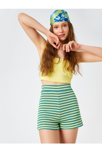 Koton Çizgili Şort Mini Yüksek Bel
