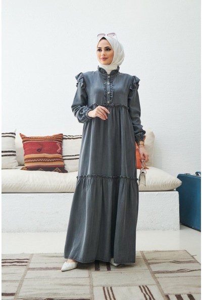 Neways Hakim Yaka Fırfırlı Elbise 6595