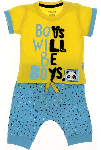 Panda Baskılı Erkek Bebek Alt Üst Takım - Sarı - 6-9 Ay