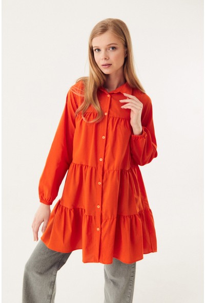 FullaModa Boydan Düğmeli Kat Kat Tunik