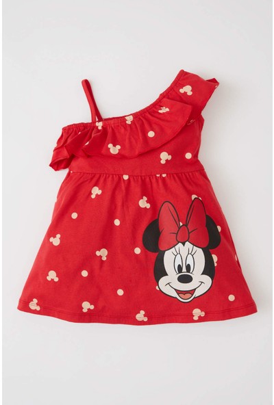 DeFacto Kız Bebek Disney Mickey & Minnie Lisanslı Regular Fit Tek Omuzlu Askılı Elbise X8864A222SM