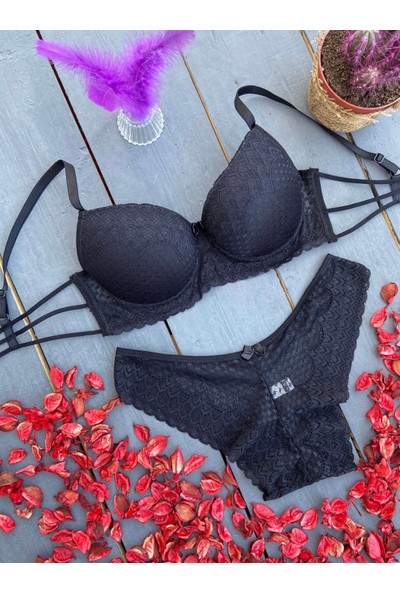Mooi Dolgusuz Siyah Dantelli Soft Lace Sütyen Takım