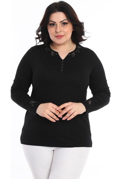 Perla Triko 22Y2011 Wiscon Yaka Kol Nakışlı Penye Bluz Perla Triko 22Y2011 Wiscon Yaka Kol Nakışlı Penye Bluz