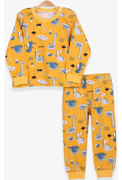 Breeze Erkek Çocuk Pijama Takımı Dinozor Desenli Hardal Sarı (1.5-5 Yaş)