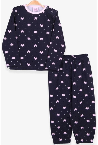 Breeze Kız Bebek Pijama Takımı Sevimli Kedicik Desenli Lacivert (9 Ay-3 Yaş)