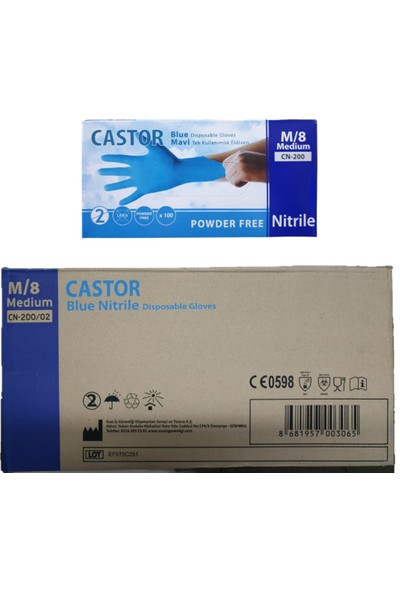Castor Nitril Muayane Eldiveni Pudrasız Mavi M Beden 20 x 100'lü Castor Nitril Muayane Eldiveni Pudrasız Mavi M Beden 20 x 100'lü