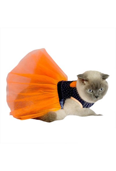 Kemique Orange Dots Flower Tütülü Kedi Elbisesi, Kıyafeti Tutu Kemique Orange Dots Flower Tütülü Kedi Elbisesi, Kıyafeti Tutu