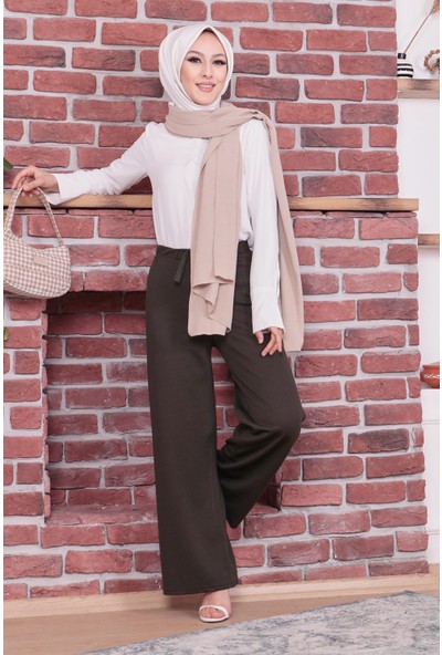 İmaj Butik Beli Lastikli Geniş Paça Kuşaklı Pantolon/haki İmaj Butik Beli Lastikli Geniş Paça Kuşaklı Pantolon/haki