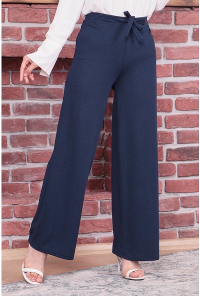 İmaj Butik Beli Lastikli Geniş Paça Kuşaklı Pantolon/lacivert İmaj Butik Beli Lastikli Geniş Paça Kuşaklı Pantolon/lacivert