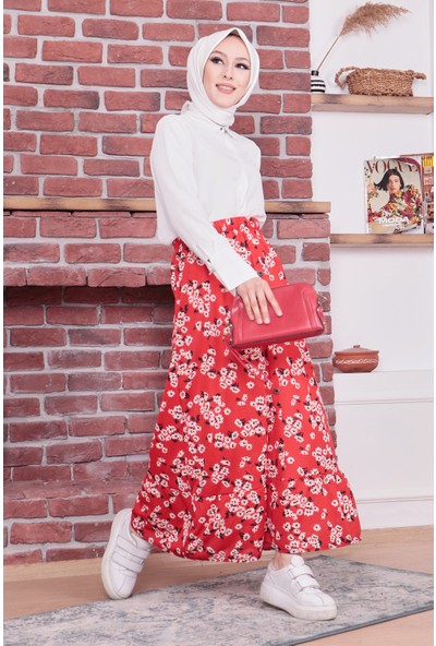 İmaj Butik Düğme Detaylı Desenli Etek/kırmızı İmaj Butik Düğme Detaylı Desenli Etek/kırmızı