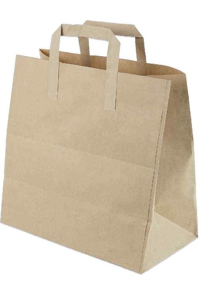 Konak Ambalaj Kraft Kağıt Çanta Düz Saplı 26 x 29 x 16 cm 50'li