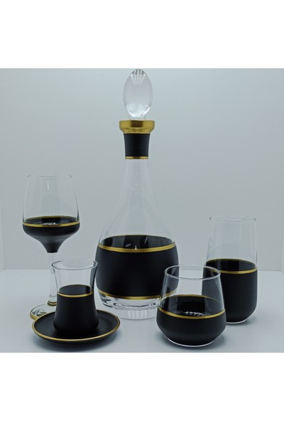 Hubart 61 Parça 12 Kişilik Siyah Gold Bardak Takımı