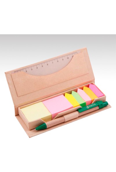 EGESTA Geri Dönüşümlü Renkli Yapışkanlı Postit Notluk Tükenmez Kalemli ve Cetvelli EGESTA Geri Dönüşümlü Renkli Yapışkanlı Postit Notluk Tükenmez Kalemli ve Cetvelli