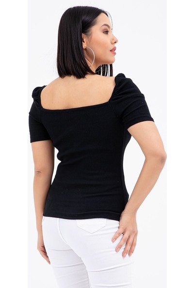 Olalook Kare Yaka Bluz-Siyah