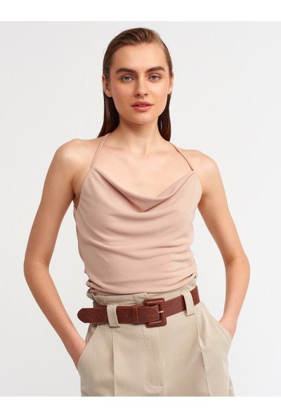 20127 Sırt Detaylı Degaje Yakalı Top-Camel