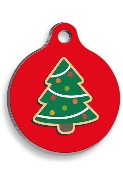 See Me Christmas Serisi Merry Christmas Tree Red Yuvarlak Kedi ve Köpek Künyesi