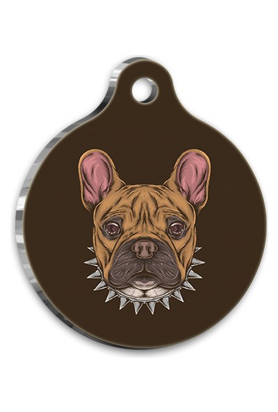 See Me Illüstrasyon French Bulldog Yuvarlak Köpek Künyesi