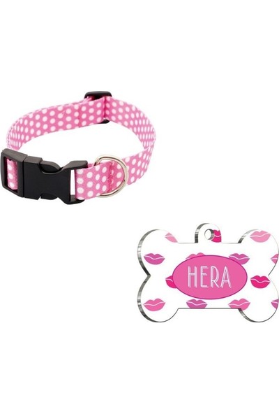 See Me Pembe Dudaklı Kemik Şekilli Kedi Köpek Künyesi+Kolon Kumaş Köpek Tasması See Me Pembe Dudaklı Kemik Şekilli Kedi Köpek Künyesi+Kolon Kumaş Köpek Tasması