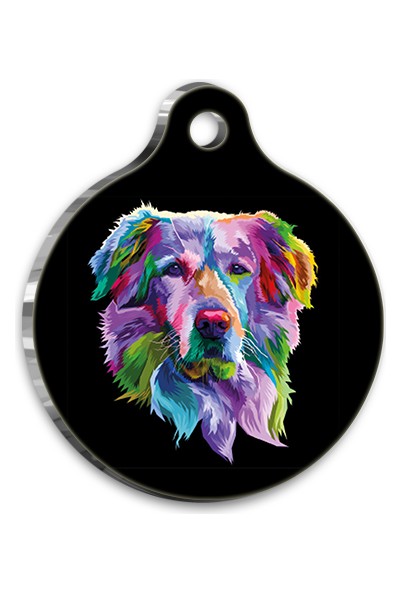 See Me Pop Art Illüstrasyon Golden Retriever Yuvarlak Köpek Künyesi