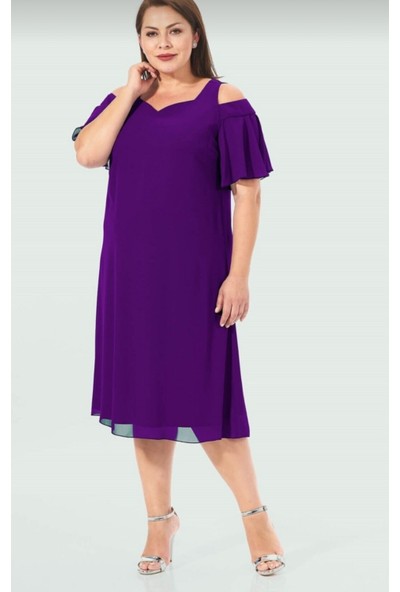 Haimoda Kadın Şifon Elbise Omuz Detaylı Büyük Beden Haimoda Kadın Şifon Elbise Omuz Detaylı Büyük Beden
